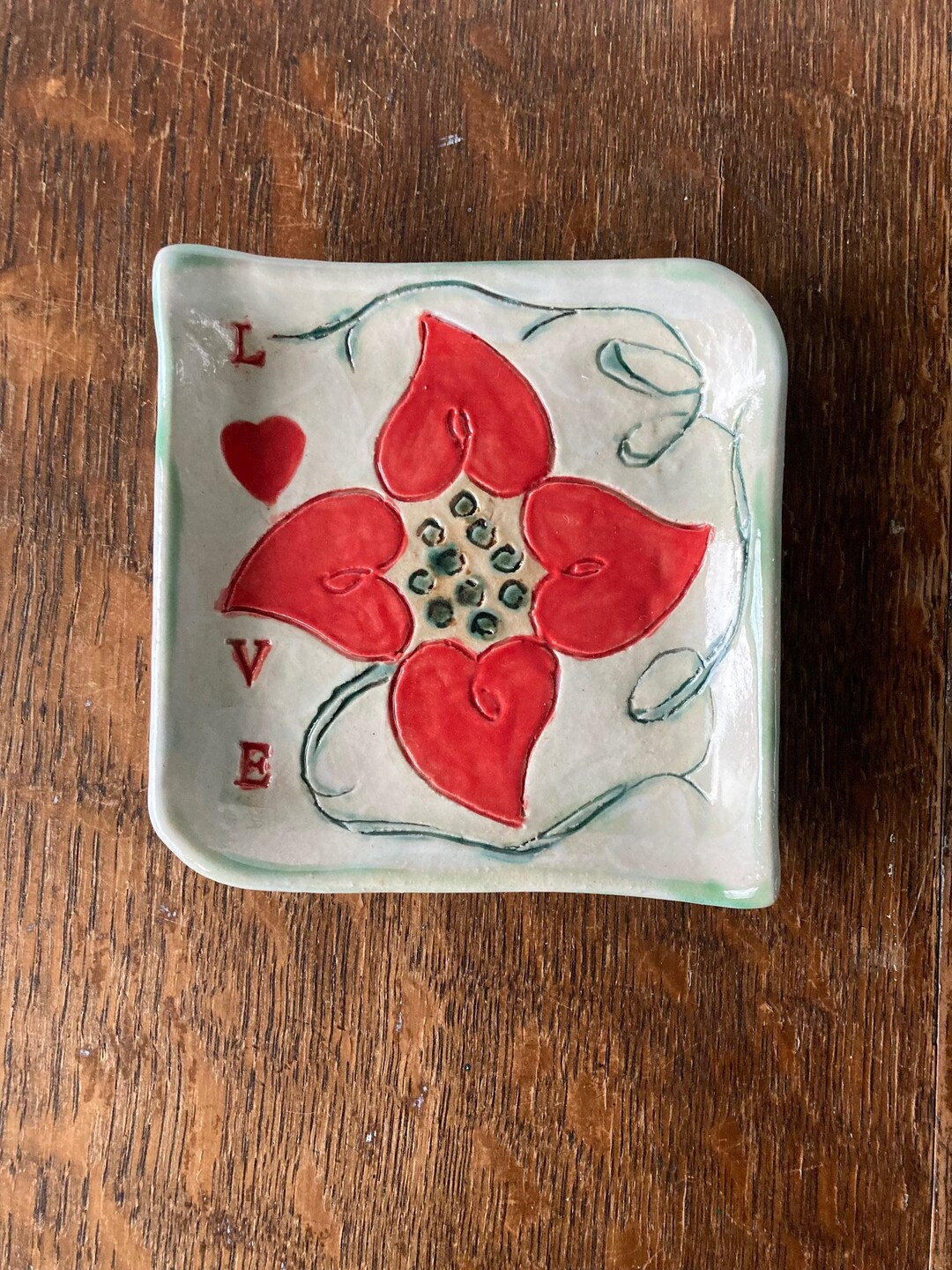 SPOON REST VALENTINES Love Flower Stoneware Hand Made - Etsy