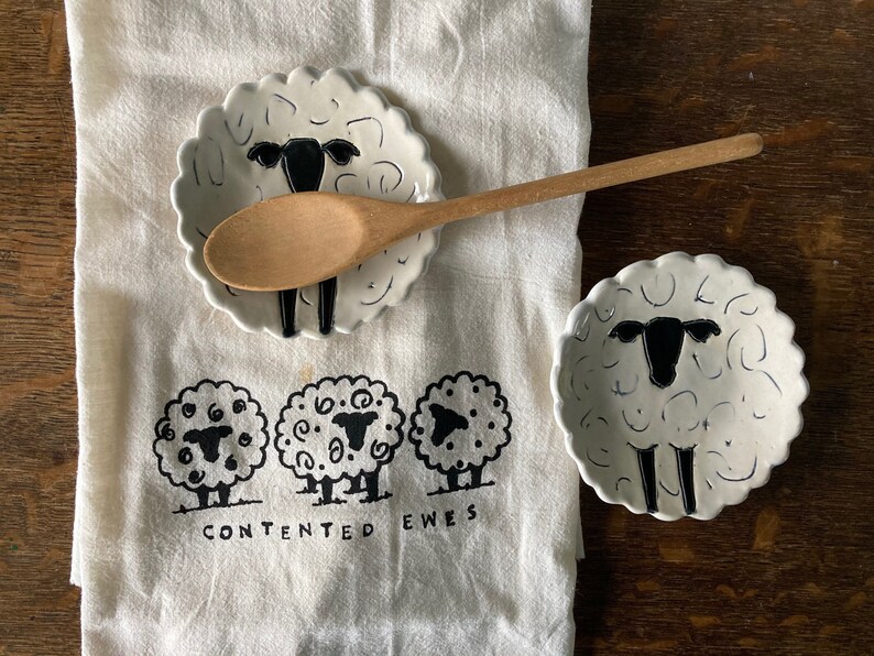 SPOON REST Regular Size Woolly SHEEP Stoneware Clay Handmade - Etsy