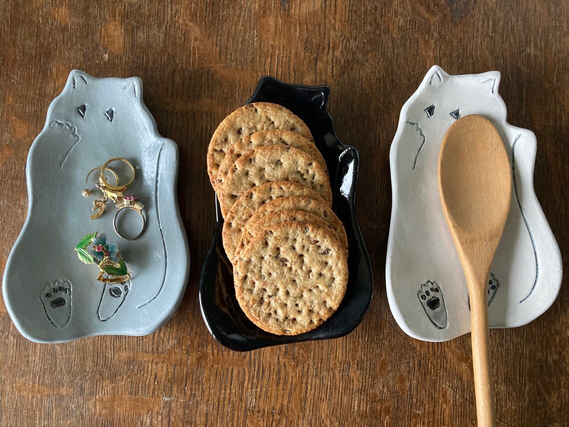 SPOON REST BLACK Cat Body Stoneware Hand Made - Etsy