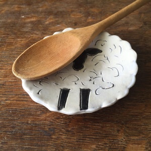SPOON REST Regular Size Woolly SHEEP Stoneware Clay Handmade - Etsy