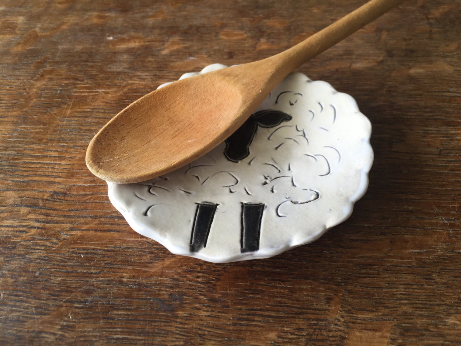 SPOON REST Regular Size Woolly SHEEP Stoneware Clay Handmade - Etsy