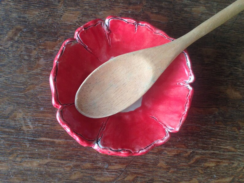 SPOON REST CERAMIC Red Poppy Flower Dish Stoneware Handmade - Etsy