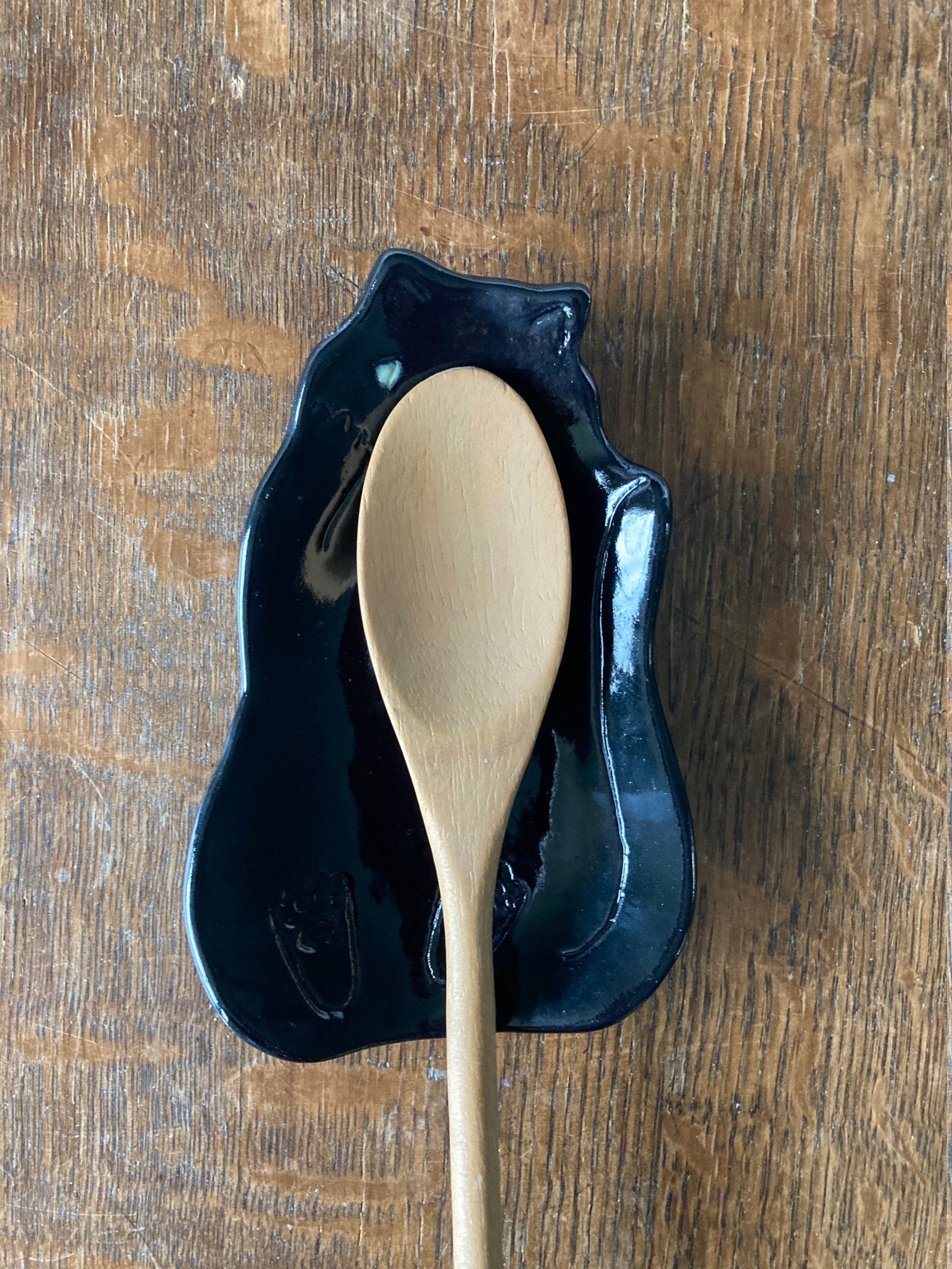 SPOON REST BLACK Cat Body Stoneware Hand Made - Etsy