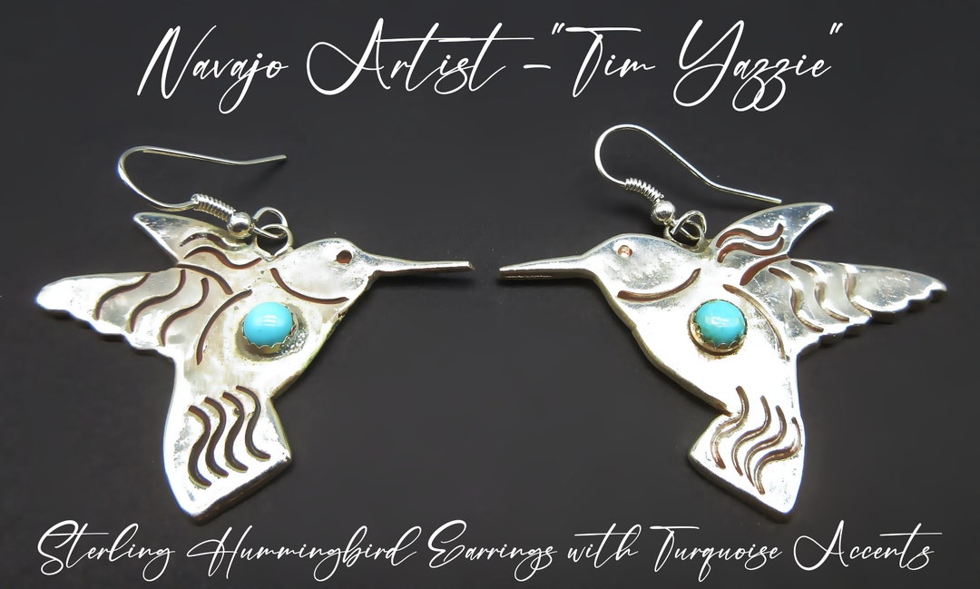 Navajo Artisan-tim Yazzie-small Sterling Hummingbird Earrings With ...