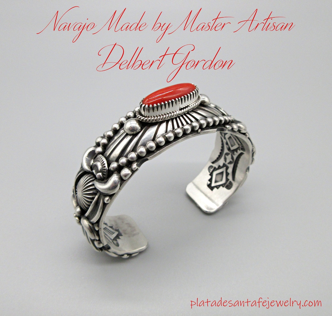 Navajo Artist-delbert Gordon-heavily Appliqued-premium Mediterranean Coral-fully Designed ...