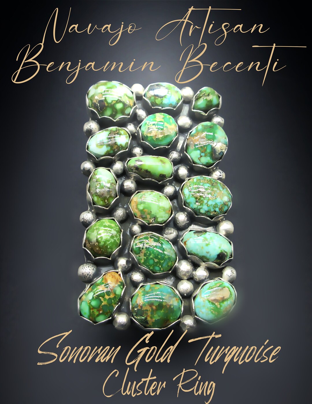 Veteran Navajo Artisan-benjamin Becenti-gorgeous Green Sonoran Gold ...