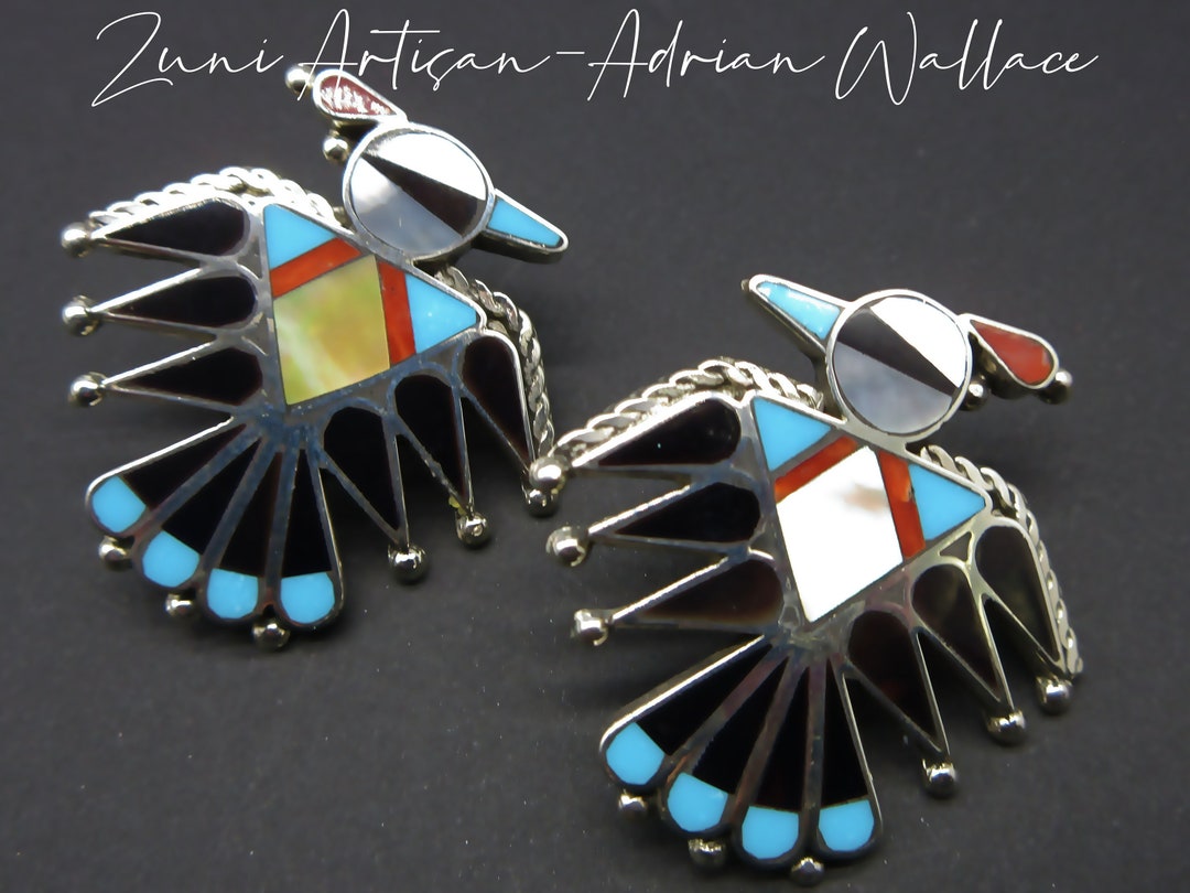 Zuni Artisan-adrian Wallace-picturesque THUNDERBIRD Inlaid Sterling ...