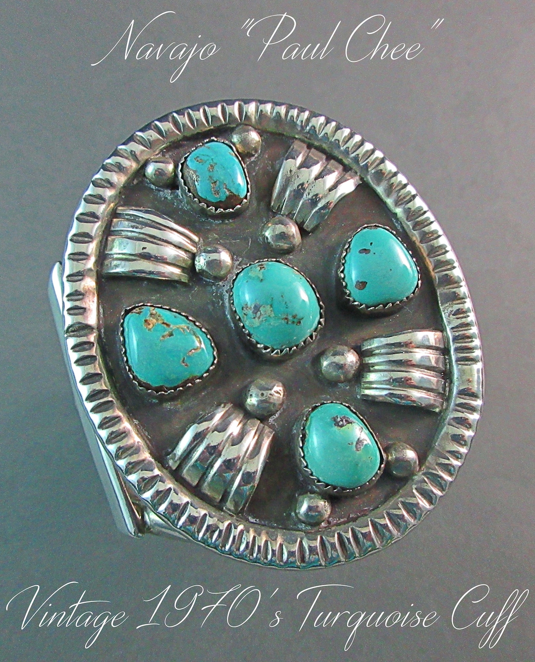 Navajo "paul Chee" Vintage 1970's-heavy Battle Mountain Turquoise ...