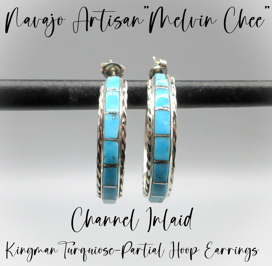 Navajo Made by MELVIN CHEE Hand Cut & Shaped Kingman Turquoise-channel ...