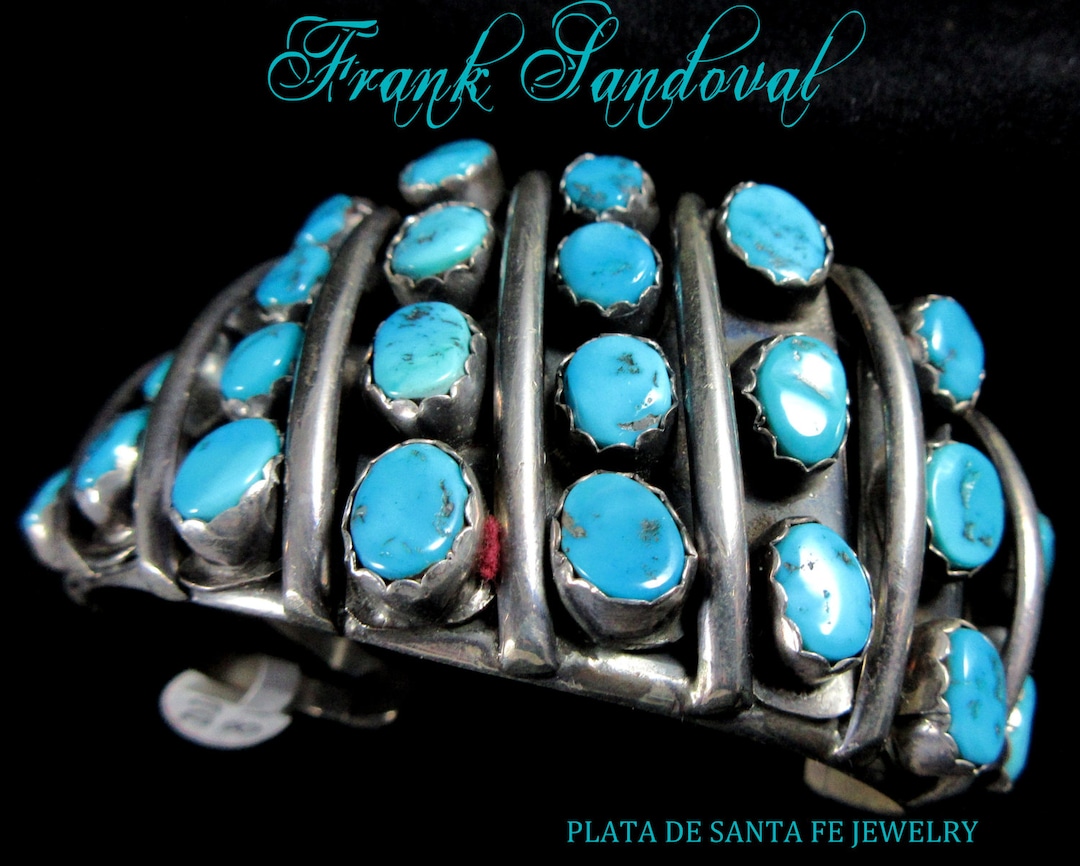 FRANK SANDOVAL 1970's Vintage Navajo Unisex Kingman Turquoise/925 ...