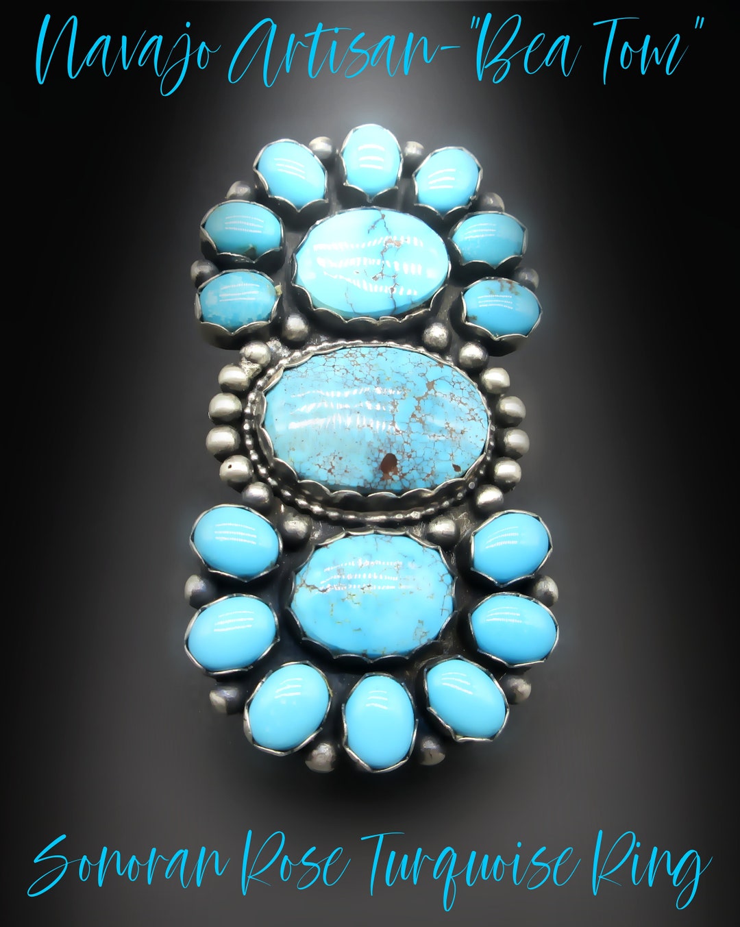 Navajo Artisan-'bea Tom"-striking Big Vivid Blue Sonoran Rose Turquoise ...