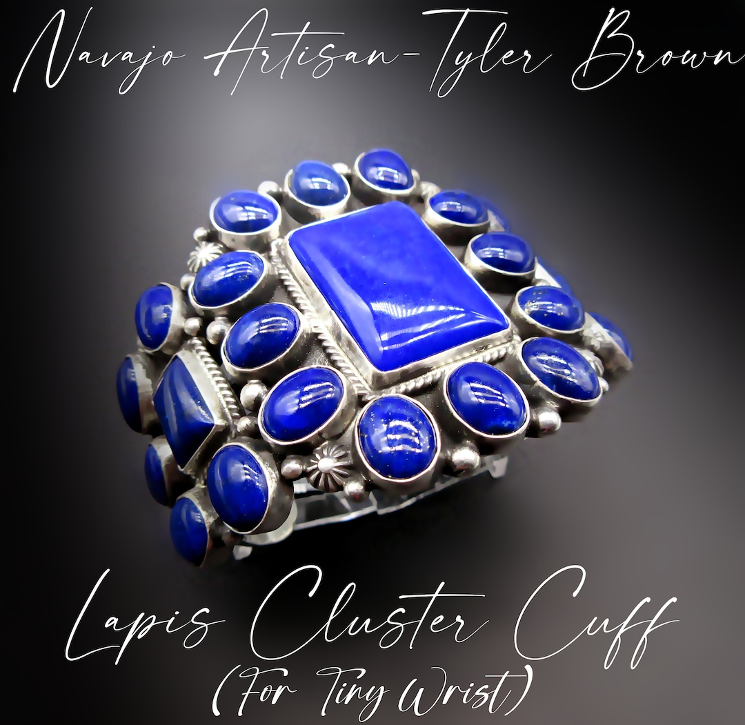 Navajo Artisan-tyler BROWN-3 Panel-lapis Cluster 2" Width Sterling Cuff ...