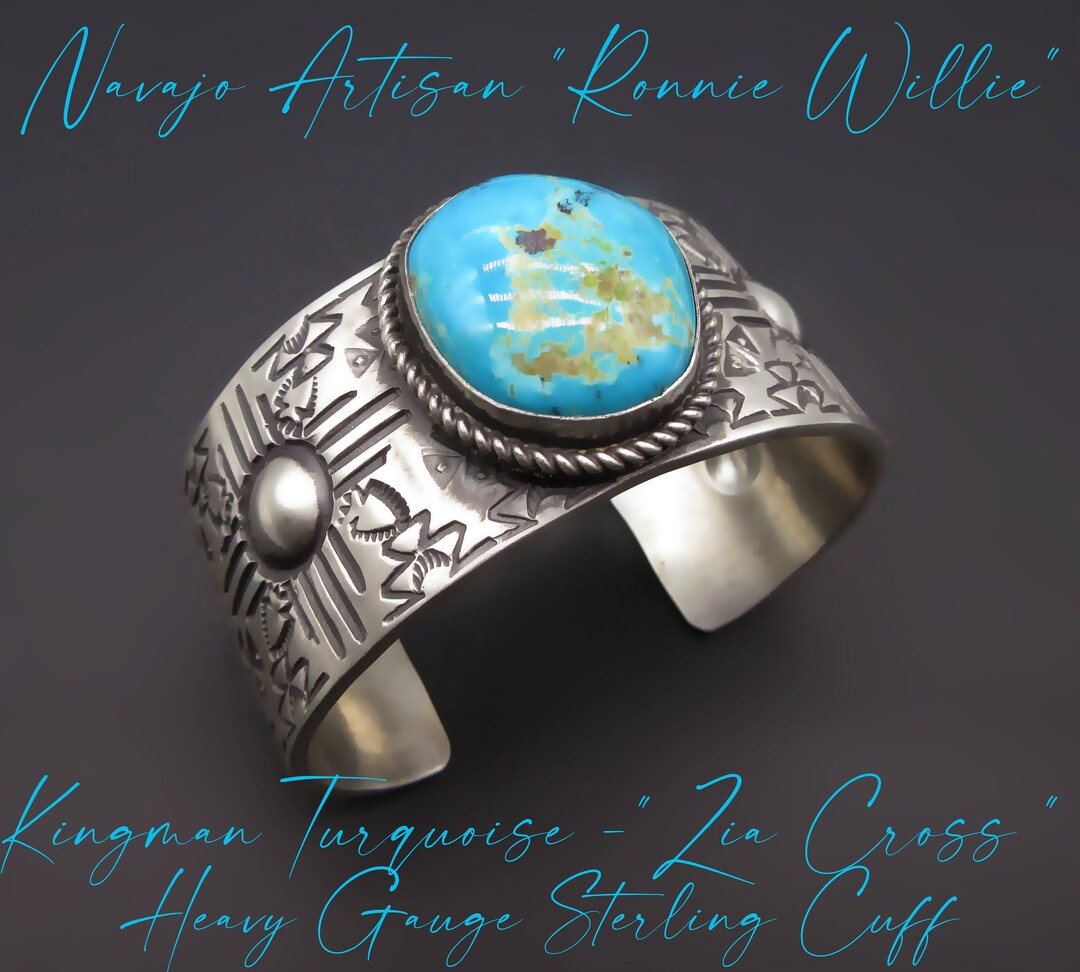Navajo Artisan RONNIE Willie-kingman Turquoise/new Mexico "zia Cross ...
