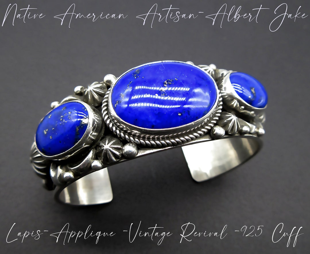 Native American Artisan-albert Jake-lapis-applique Embellished Sterling ...