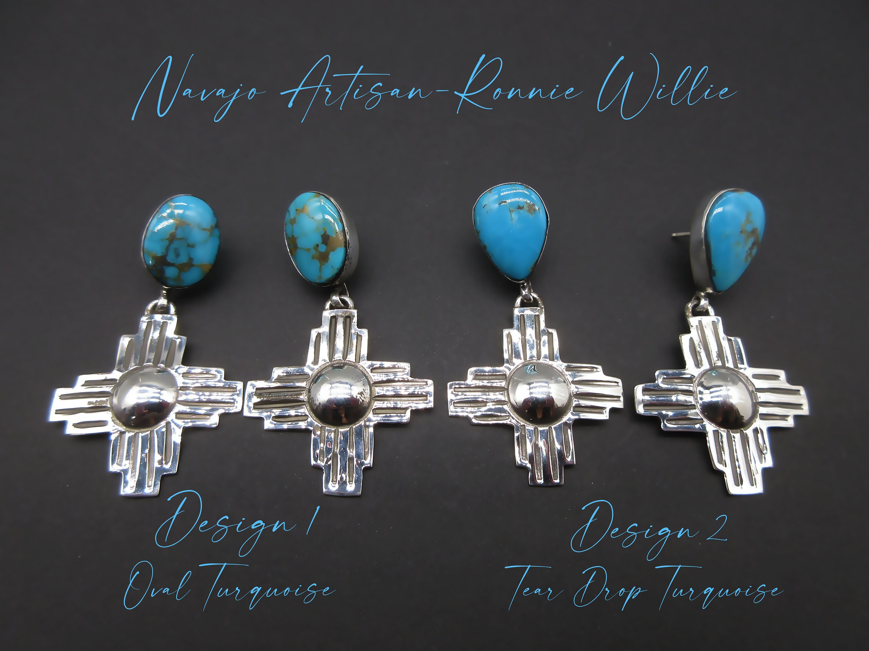 Navajo Artisan ronnie Willie kingman Turquoise Earrings With New Mexico ZIA Sterling Cross Charm Drop very Wearable2 Turquoise Choices Etsy