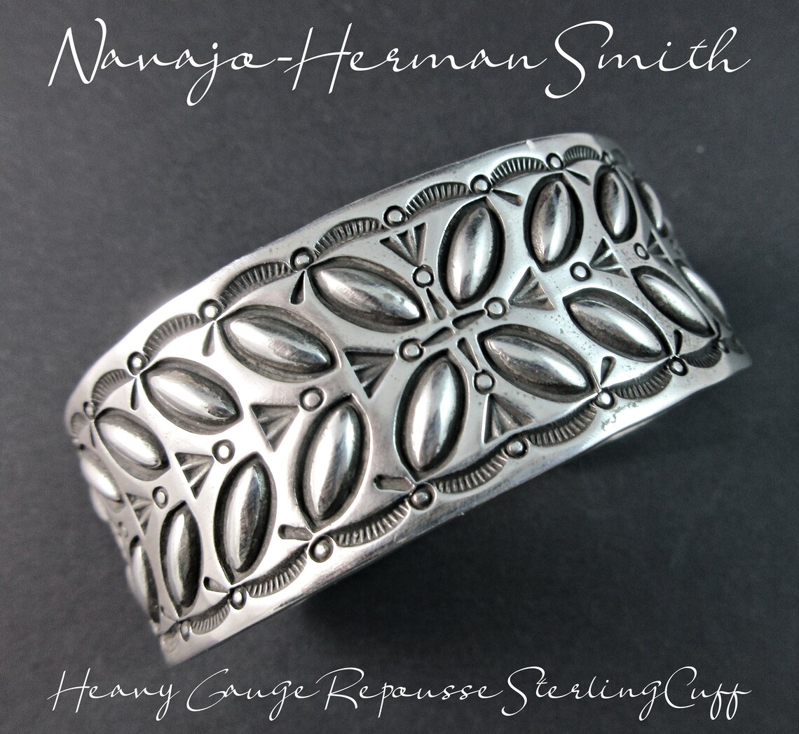 Navajo HERMAN Smith-heavy Gauge-precise Repousse 925 Cuff-fits 6-3/4 ...