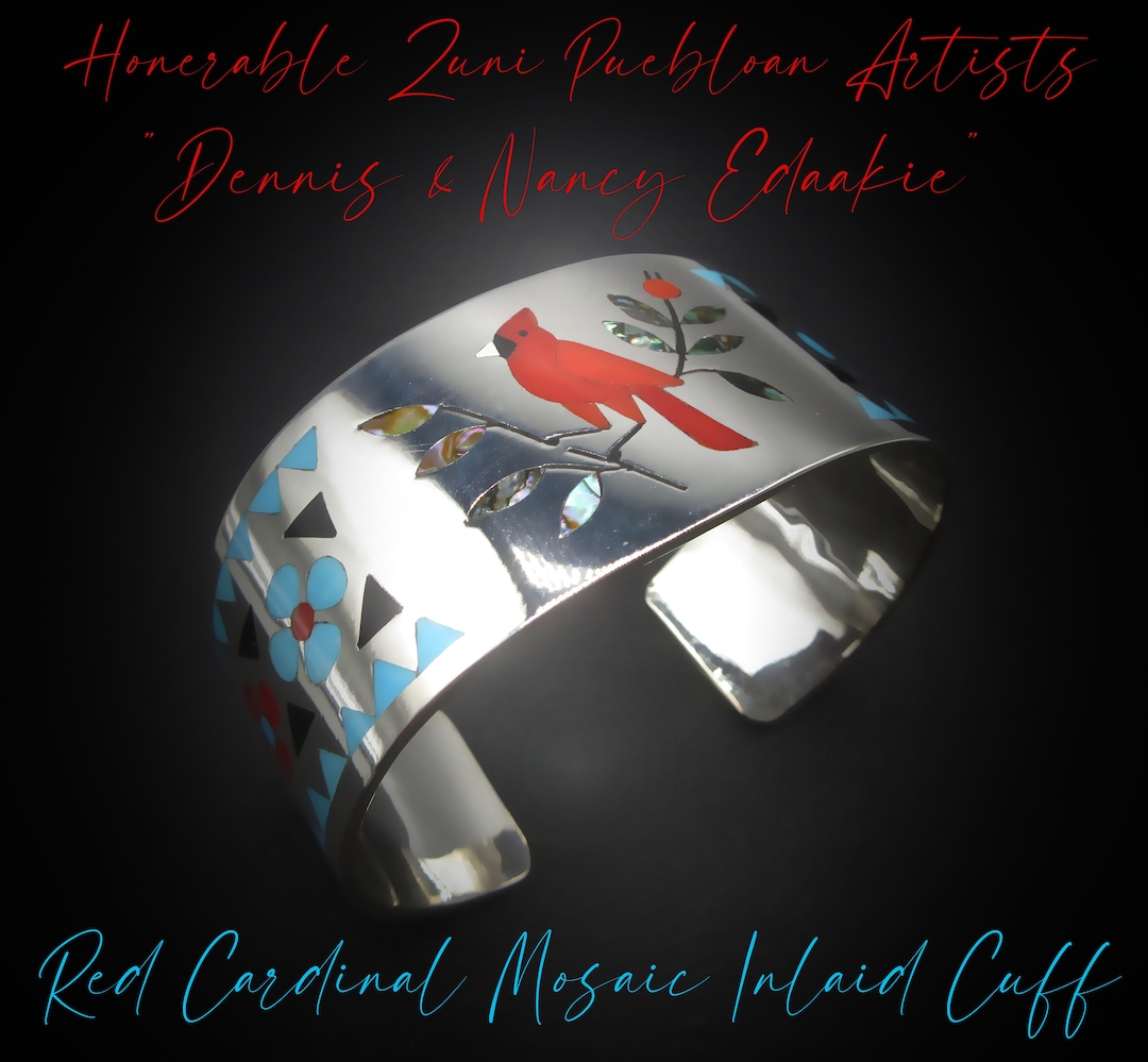 Impeccably Made-"red Cardinal" Mosaic Inlaid Picturesque Cuff by ...