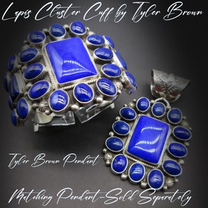 Navajo Artisan-tyler BROWN-3 Panel-lapis Cluster 2" Width Sterling Cuff ...