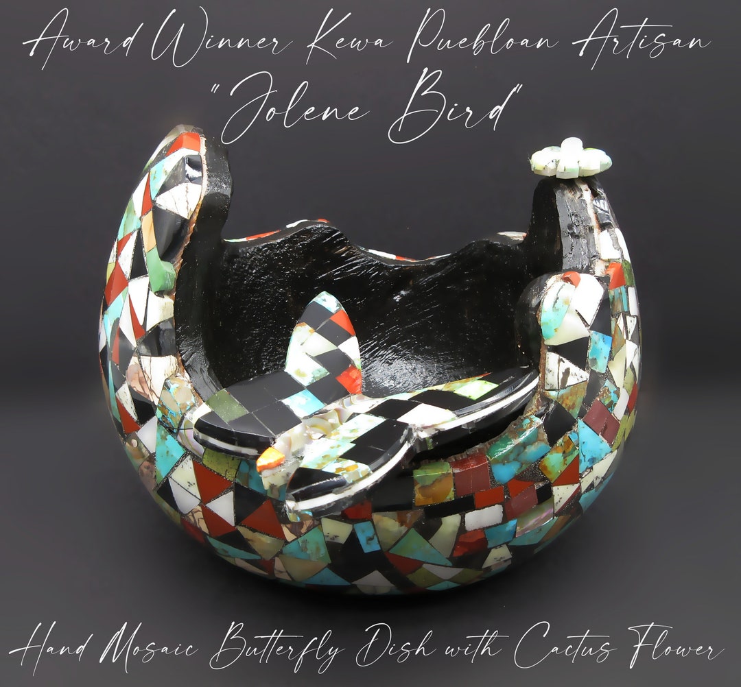 Kewa Puebloan Award Winner-jolene Bird-multi Colored Mosaic Inlaid Dish ...