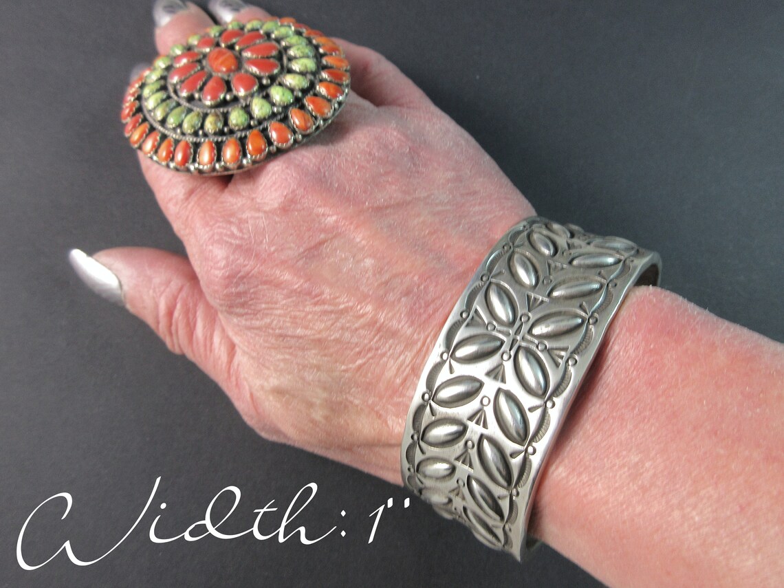 Navajo HERMAN Smith-heavy Gauge-precise Repousse 925 Cuff-fits 6-3/4 ...