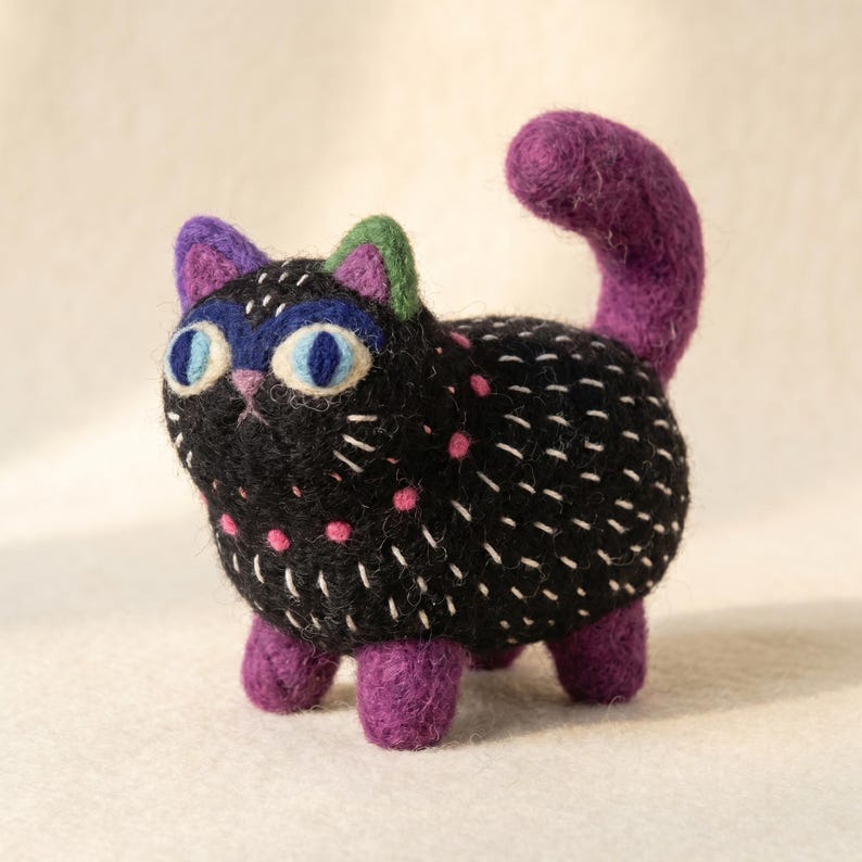 Beginner Needle Felting Kit: Black Cat DIY Craft Set, Wool Animal Hobby ...