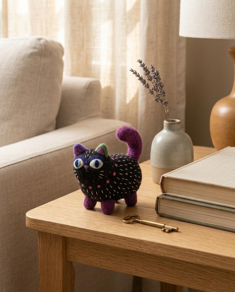 Beginner Needle Felting Kit: Black Cat DIY Craft Set, Wool Animal Hobby ...