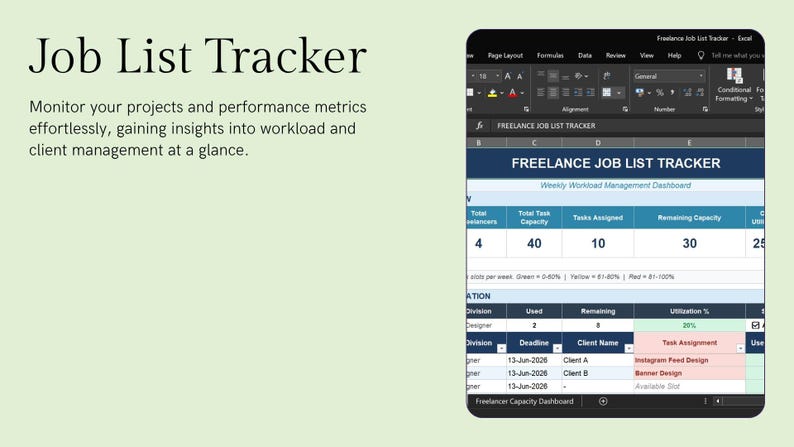 Freelancer Job Tracker Excel Template | Client & Deadline Tracker ...