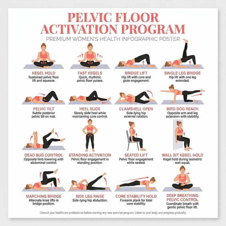 Pelvic Floor Workout for Women Printable | Kegel Exercise Guide PDF ...