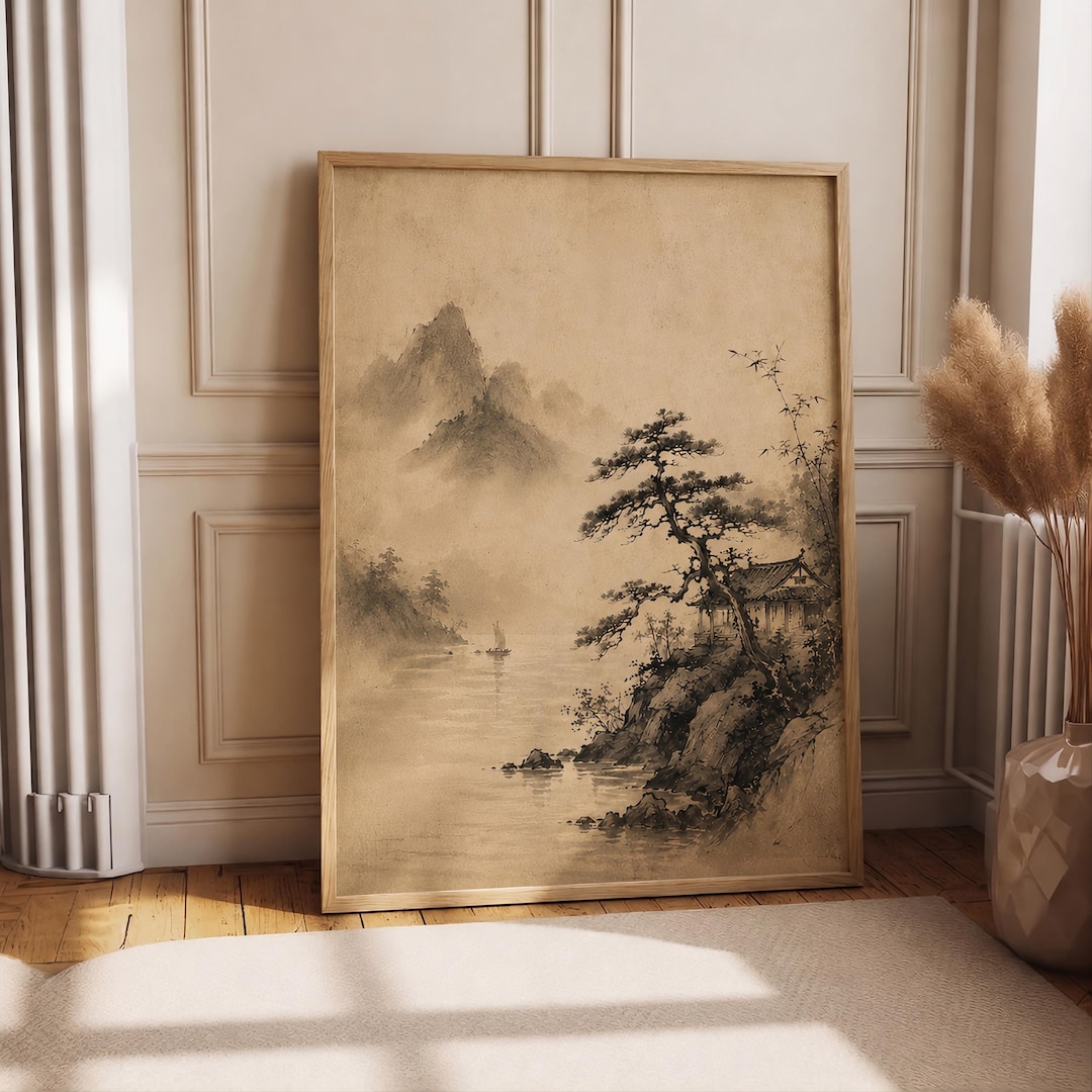 Japanese Landscape Print, Misty Mountain Poster, Japandi Wall Art ...