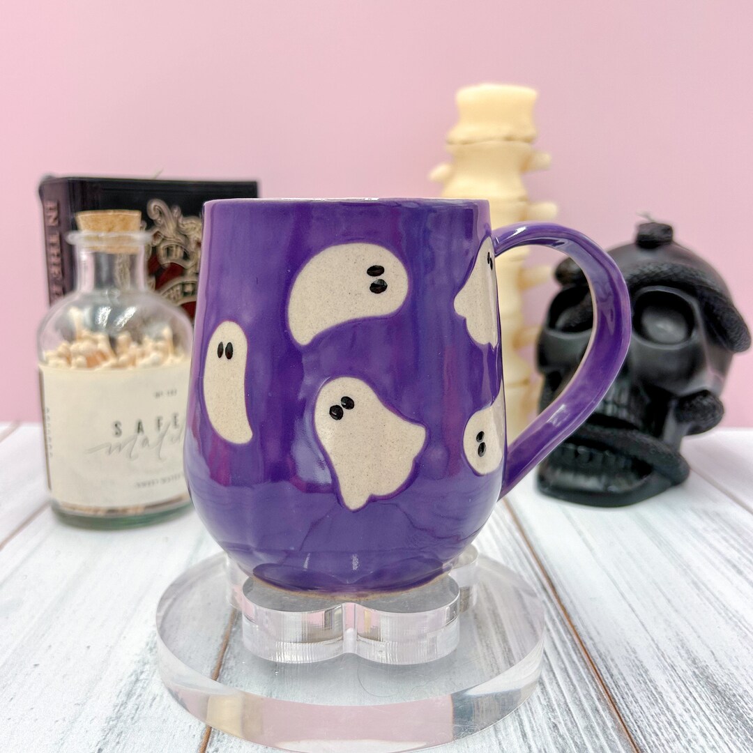 Dark Purple Ghost Ceramic Mug, Autumn Gift for Her, Retro Fall Mug ...