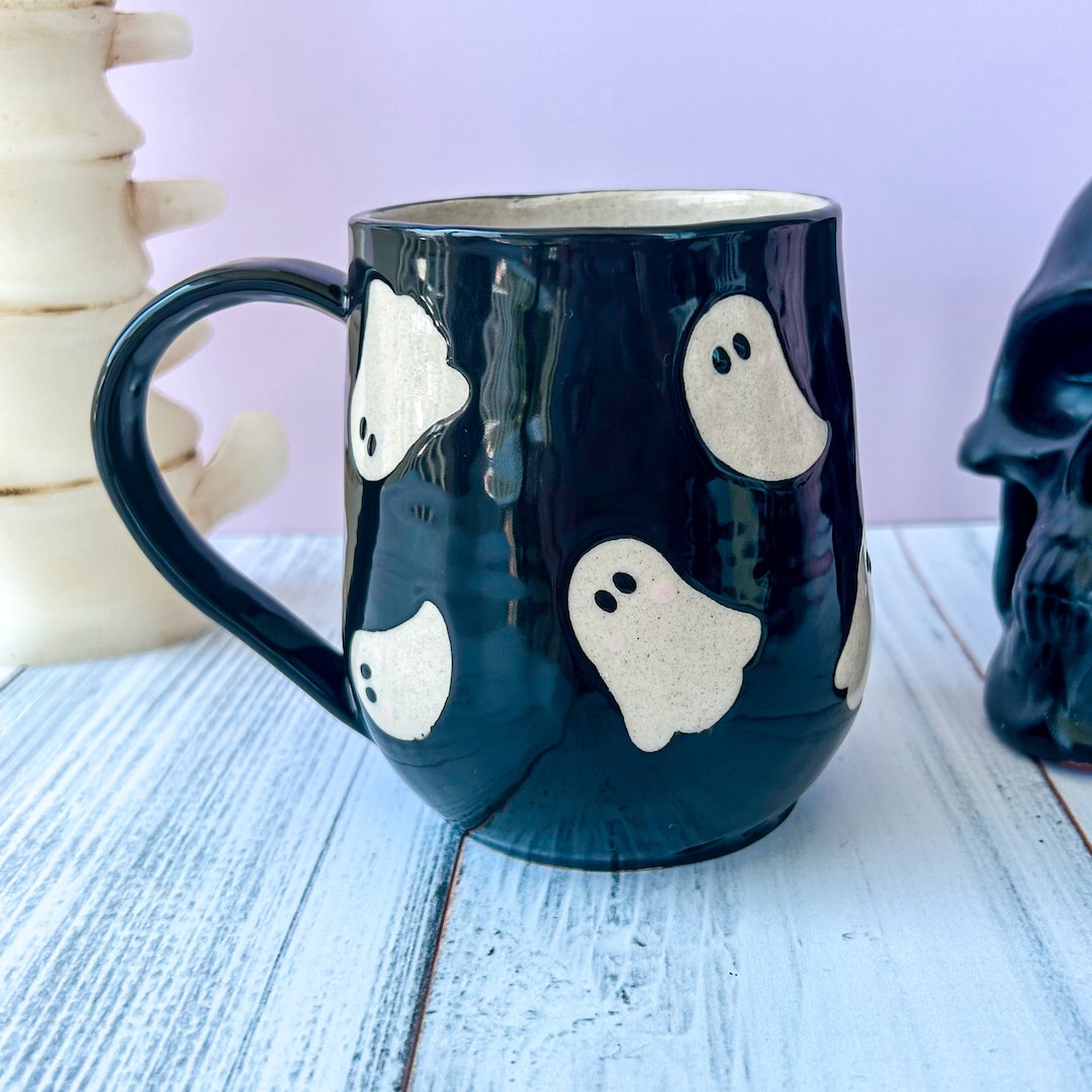 Black Ghost 16 Ounce Ceramic Mug, Autumn Gift for Her, Retro Fall Mug ...