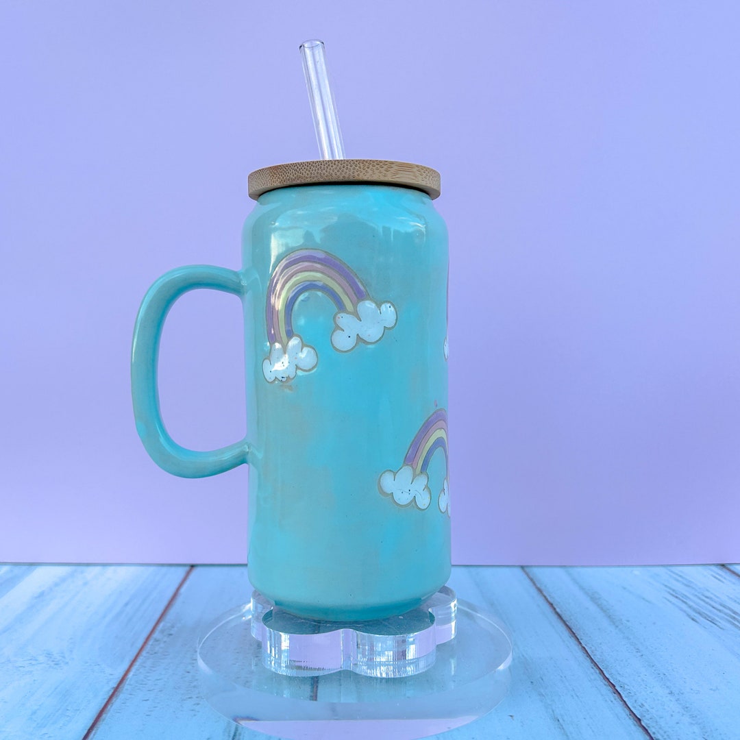 Light Blue Rainbow and Cloud Tumbler Ceramic Mug, Rainbow Beer Can ...