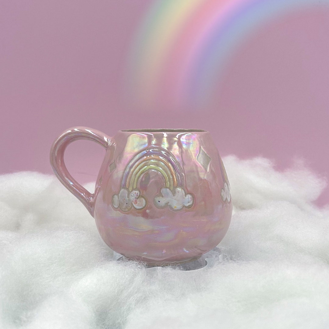Pink Opalescent Rainbow 12 Oz Ceramic Mug, Rainbow Coffee Mug, Groovy ...