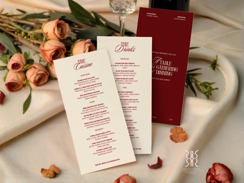 Burgundy Cream Wedding Menu Template, Luxury Reception Stationery ...