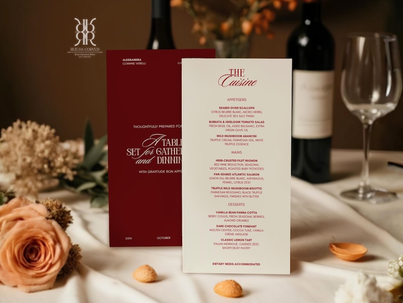 Burgundy Cream Wedding Menu Template, Luxury Reception Stationery ...