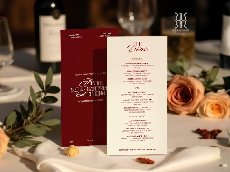 Burgundy Cream Wedding Menu Template, Luxury Reception Stationery ...
