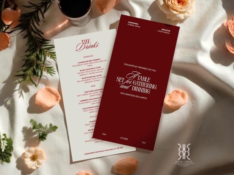 Burgundy Cream Wedding Menu Template, Luxury Reception Stationery ...