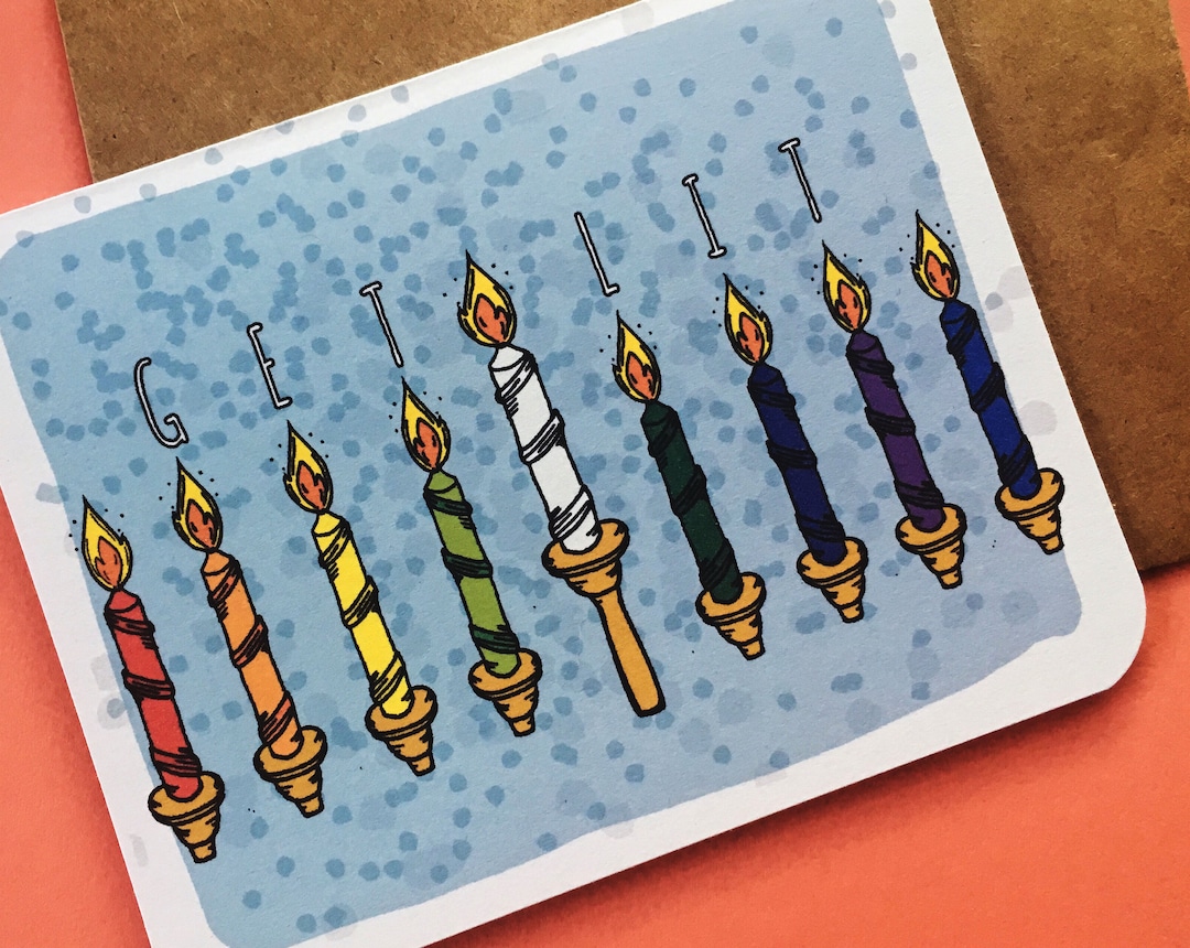 Funny Hanukkah Card: Get Lit Menorah Holiday Pun - Etsy