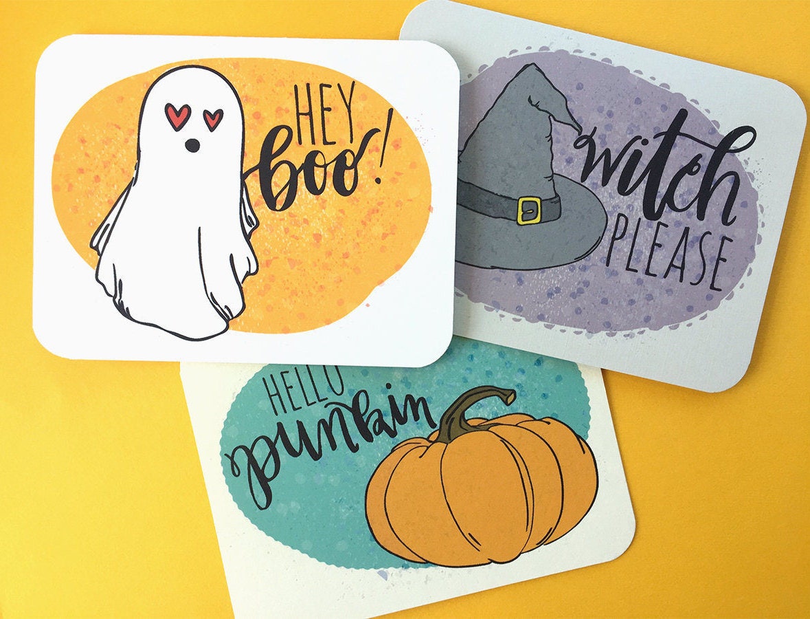 HELLO PUNKIN Cute Halloween Card Funny Halloween Greeting - Etsy
