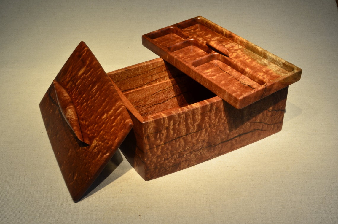 Wooden Keepsake Box, Heavily Checked Pommele Sapele, With Canoe Handles ...