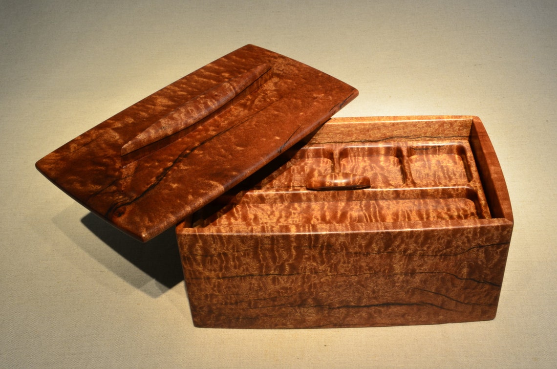 Wooden Keepsake Box, Heavily Checked Pommele Sapele, With Canoe Handles ...