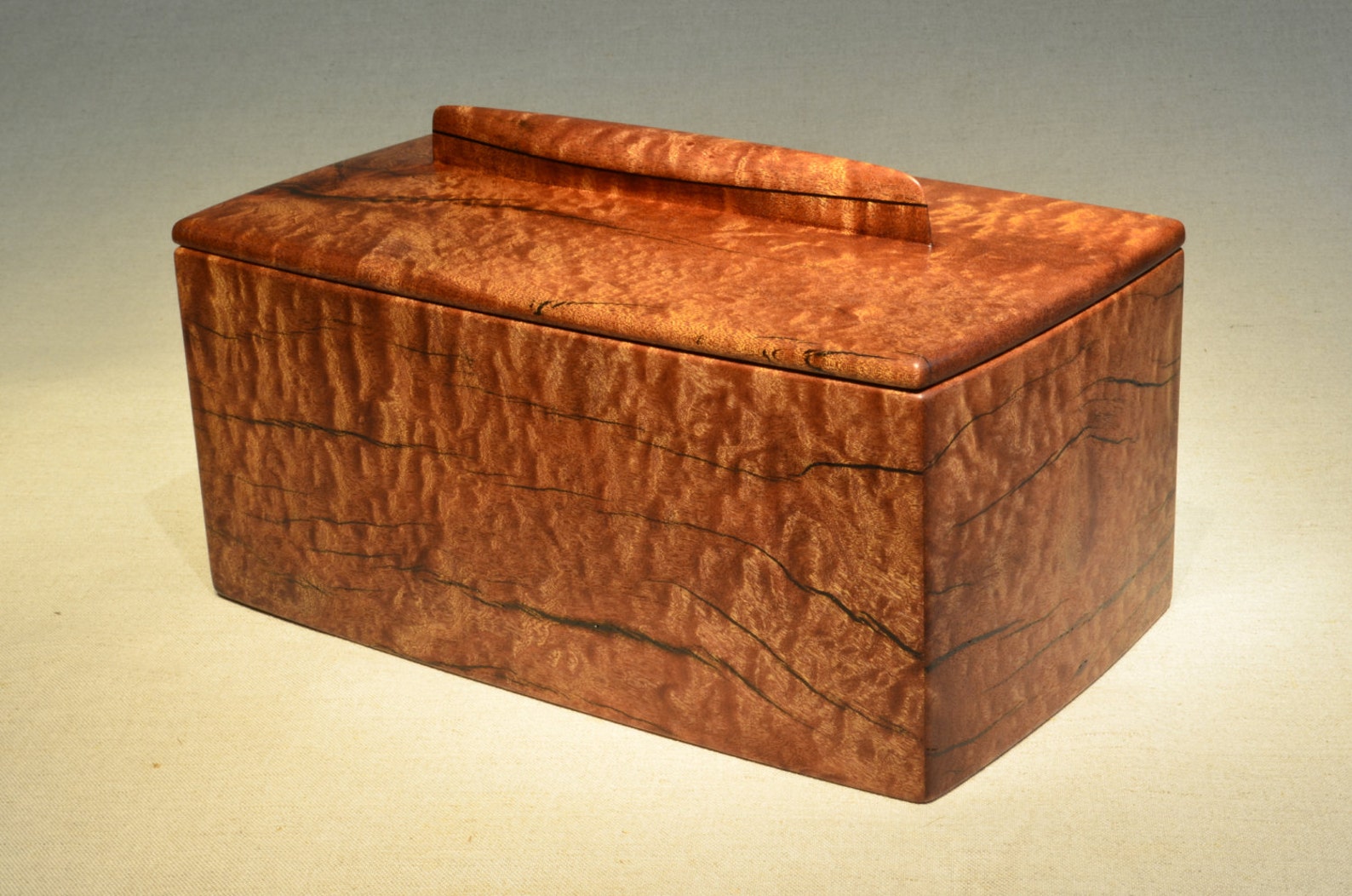 Wooden Keepsake Box, Heavily Checked Pommele Sapele, With Canoe Handles ...