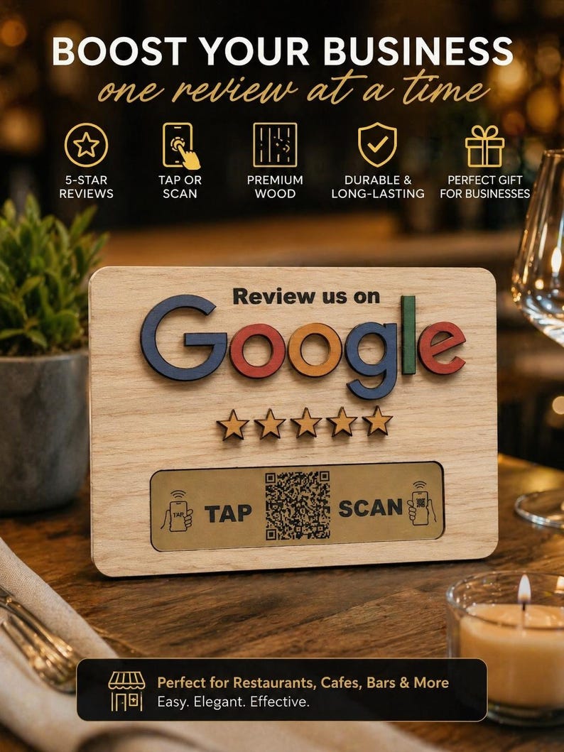 3D Wood NFC Review Plaque, Tap QR Code Business, Google Tripadvisor ...