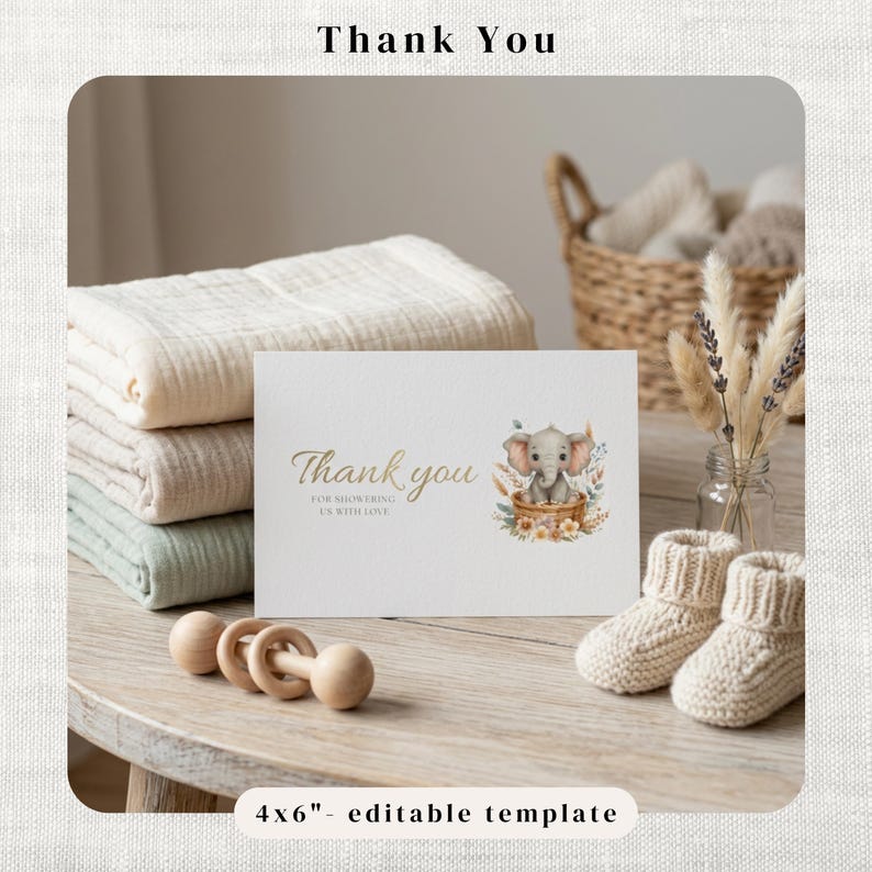 Boho Neutral Elephant Baby Shower Bundle, Editable Canva Templates ...