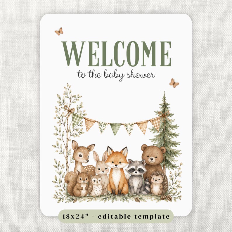 Baby Shower Bundle Canva Template, Woodland Baby Shower Printable ...