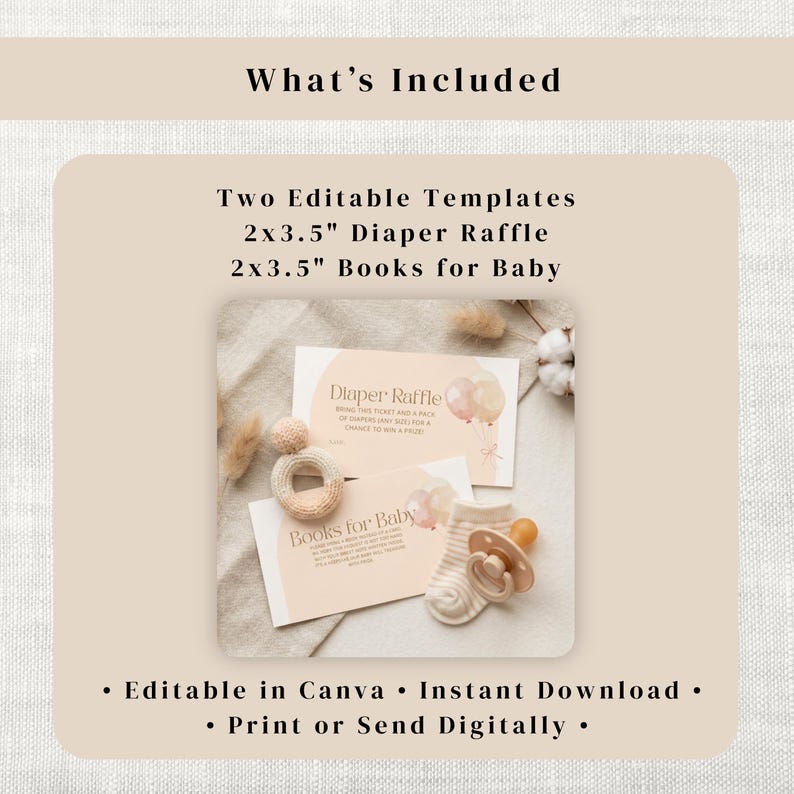 Diaper Raffle & Books for Baby Cards Editable Canva Template, Neutral ...