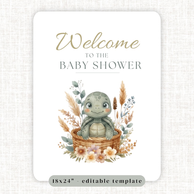 Turtle Baby Shower Bundle Canva Template, Boho Baby Shower Printable ...
