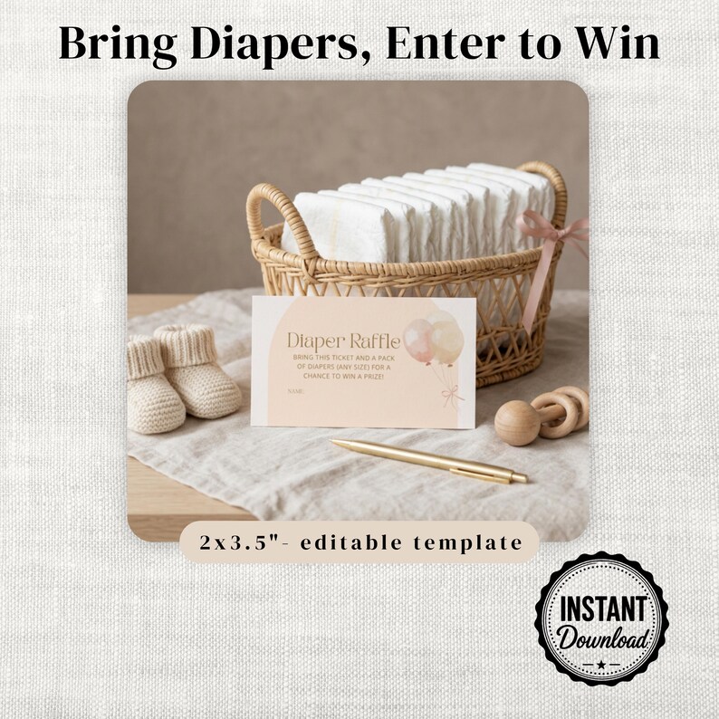 Diaper Raffle & Books for Baby Cards Editable Canva Template, Neutral ...