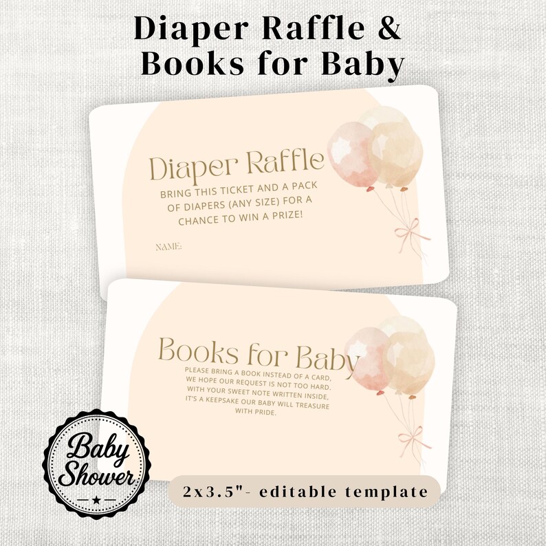 Diaper Raffle & Books for Baby Cards Editable Canva Template, Neutral ...