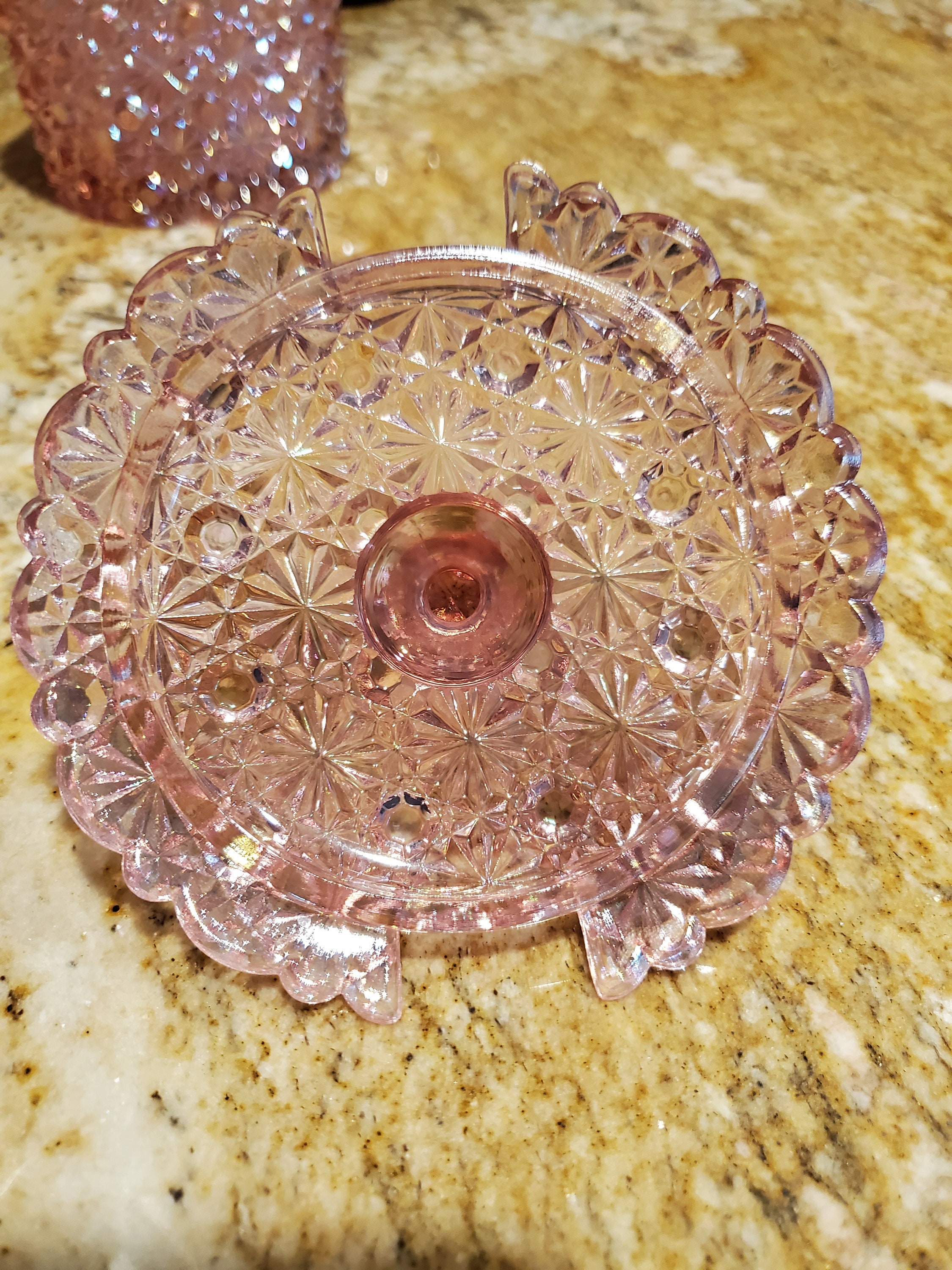 Fenton Daisy & Button Iridescent Pink Carnival Glass Candy Dish With ...